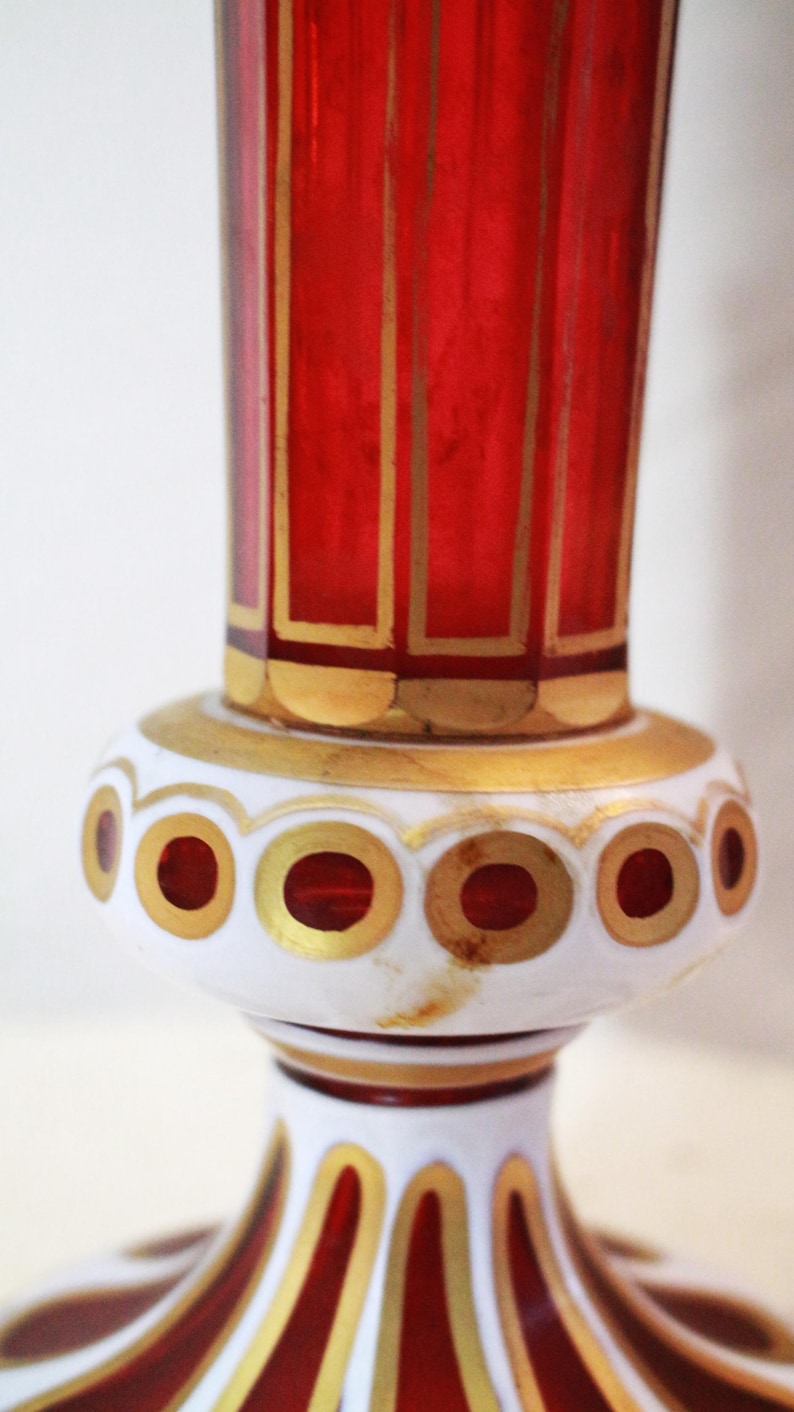Vintage Bohemian Glass Gilded Ruby Red Vase - Etsy