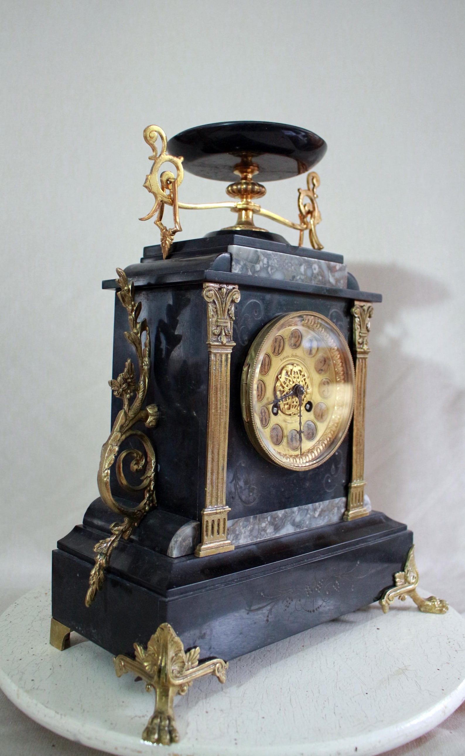 Hughe Antique Two Colored Heavy Marble French Clock 1880 Empire - Etsy
