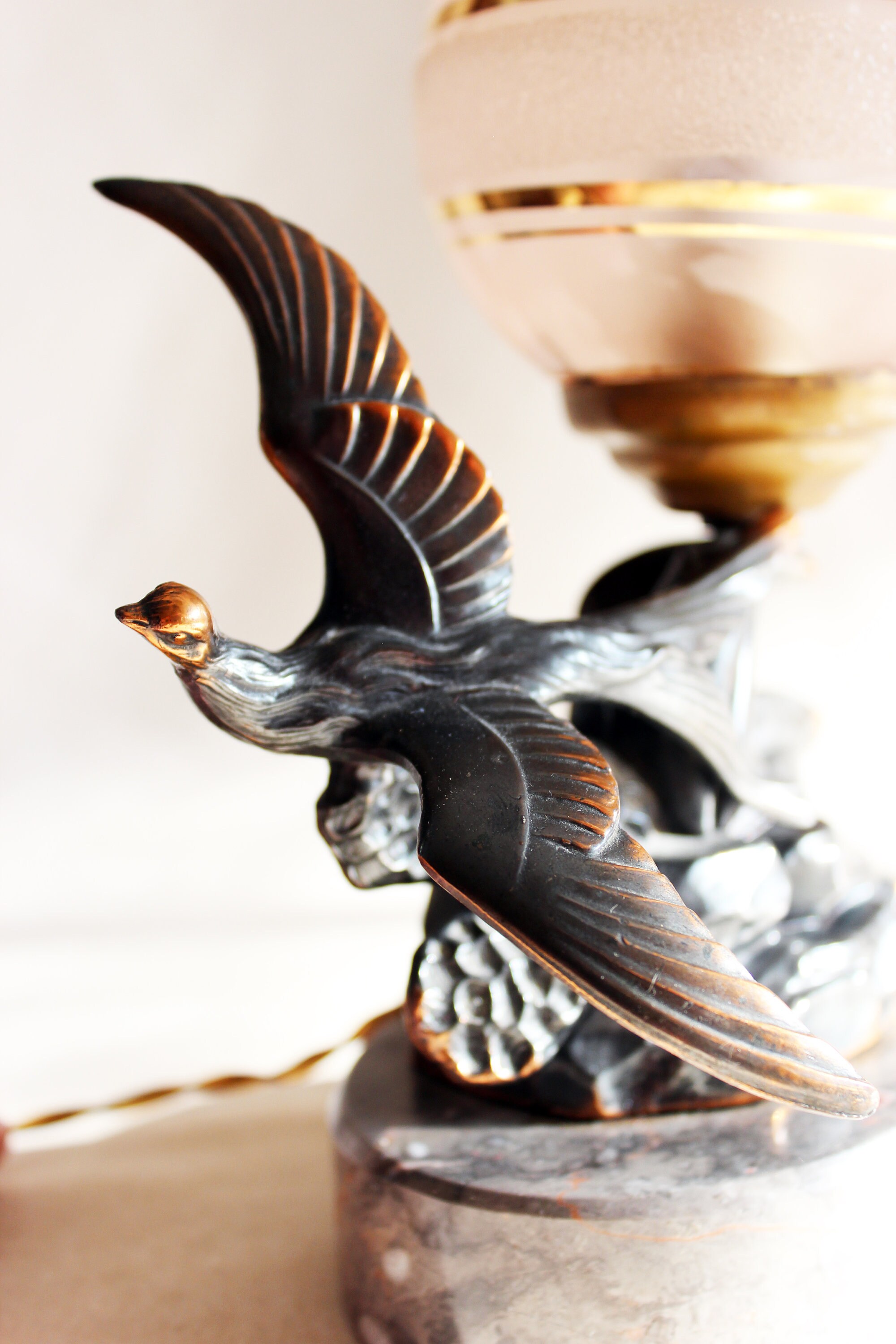Art Deco French Table / Bedside Lamp Antique Marble, Signed Limousine ...