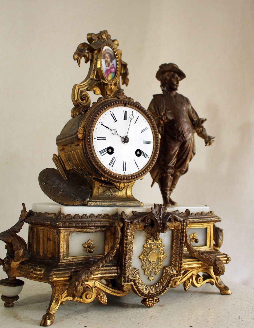 French Romantic Table Clock Painter With Alabaster Base - Etsy