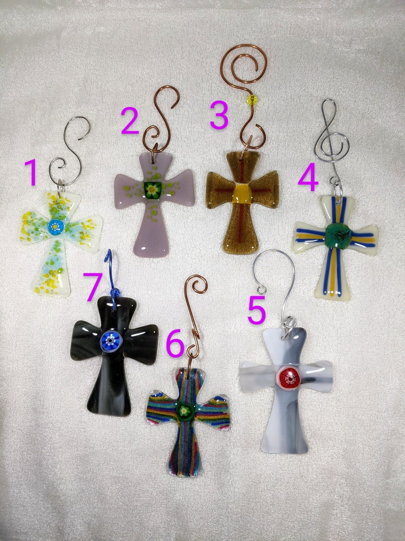 Glass Cross Small Wire Hanger Suncatcher, Fused Glass Cross - Etsy