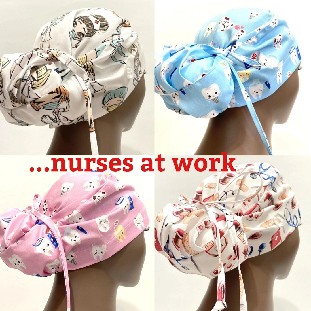 Nurse Scrub Cap With Cord Lock Adjuster.,loose or Ponytail Scrub Cap ...