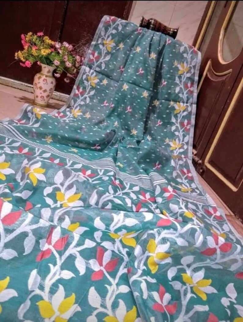 Dhakai Muslin Jamdani Saree Multicoloured Soft Muslin Silk - Etsy