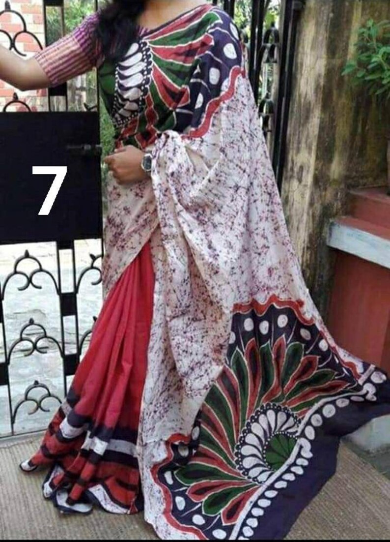 Soft Cotton Malmal Saree Batik print Hand printed Cotton | Etsy