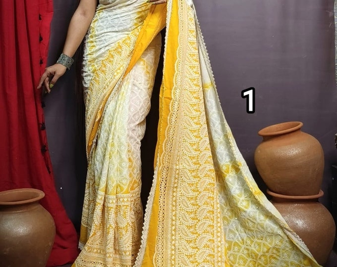 Beautiful Shibori Pure Cotton Chikankari Sarees / Soft Cotton Hakoba ...