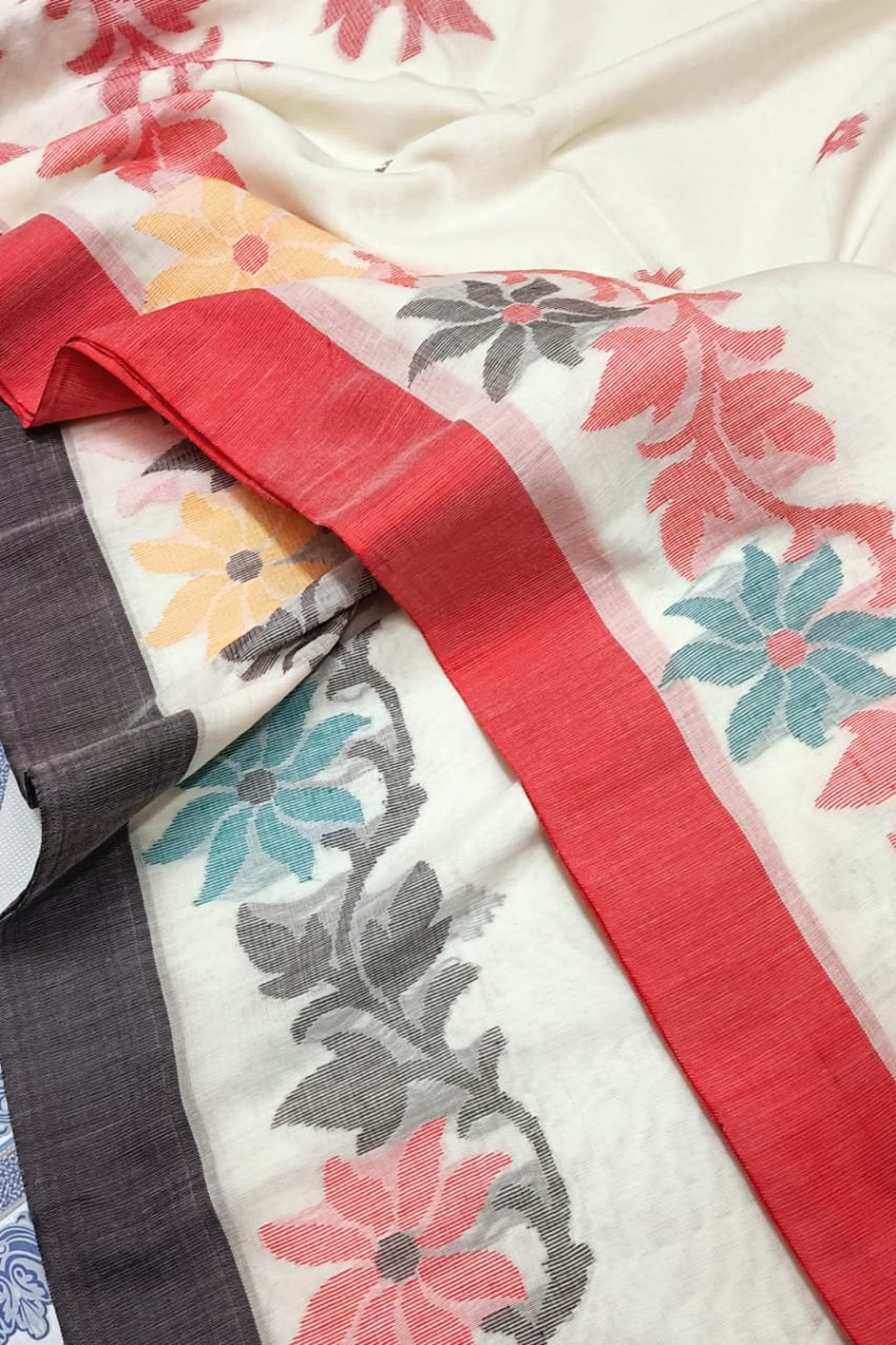 120 Count Mercerized Cotton Jamdani Sarees for Women / Handwoven ...