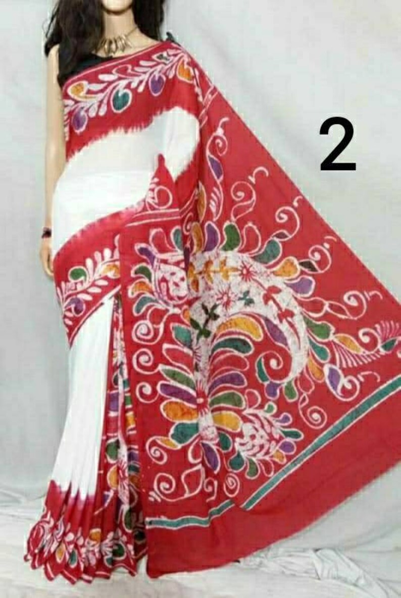 Soft Cotton Malmal Saree Batik print Hand printed Cotton | Etsy