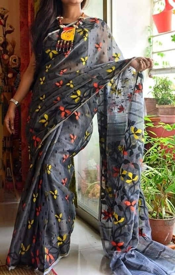 Dhakai Muslin Jamdani Saree Multicoloured Soft Muslin Silk - Etsy