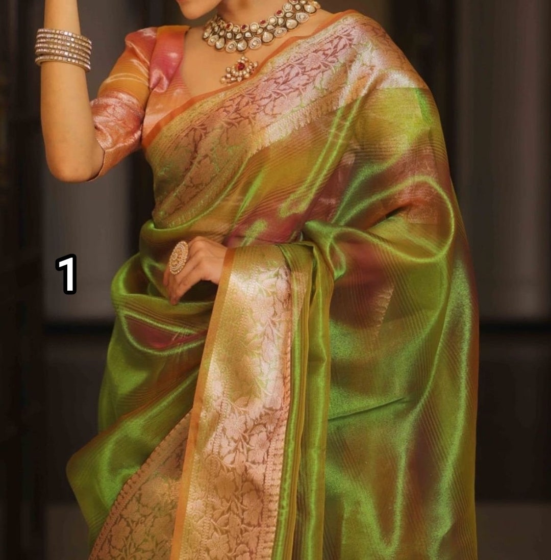 Duel Tone Pure Tissue Banarasi Saree With Blouse Piece / Soft Banarasi ...