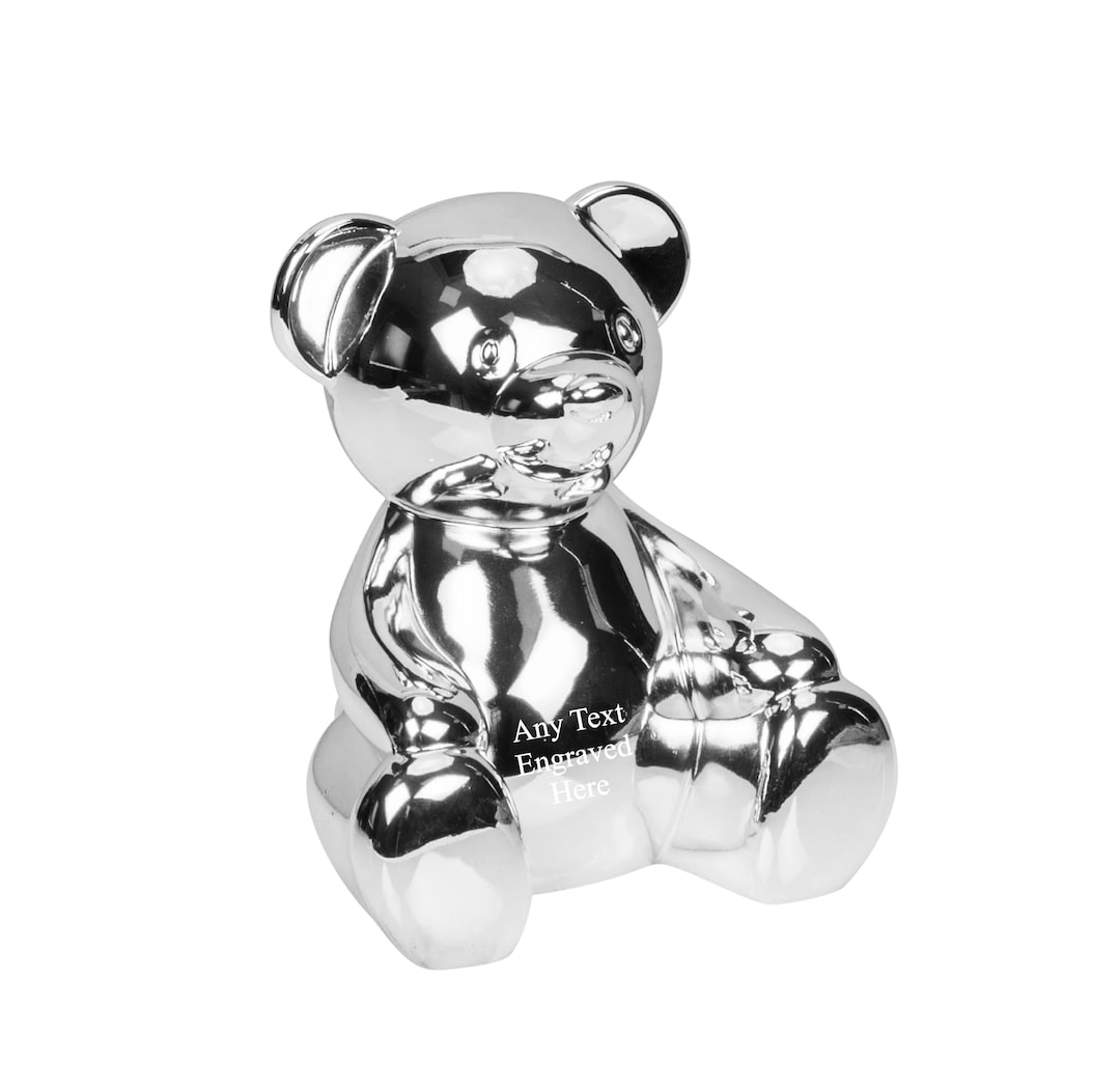 Personalised Engraved Silver-plated Teddy Bear Bank Money Box ...