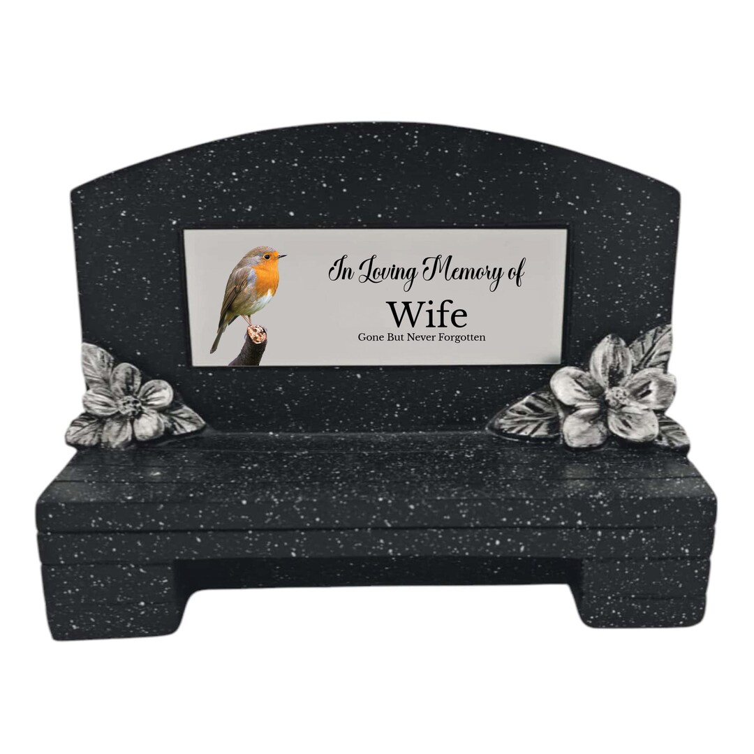 In Loving Memory of Memorial Bench With Plaque Grave Marker With Robin ...