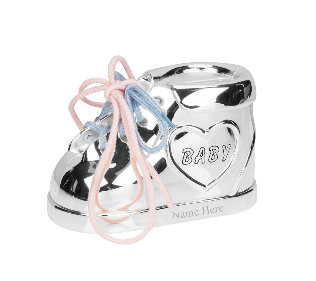 Personalised Engraved Silver-plated Baby Bootie Bank Money Box With ...