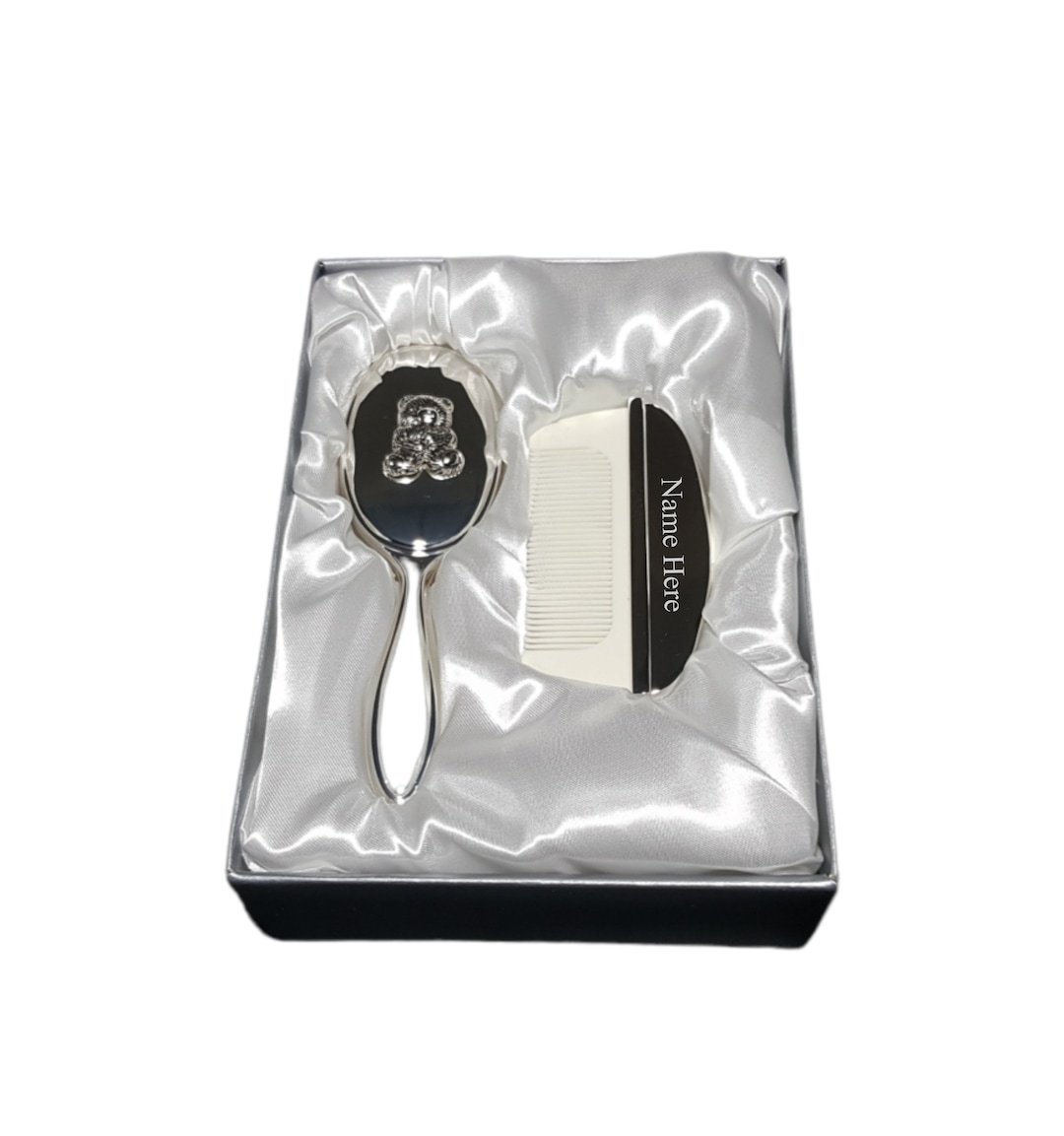 Personalised Engraved Silver-plated Baby Brush & Comb With Teddy Design ...