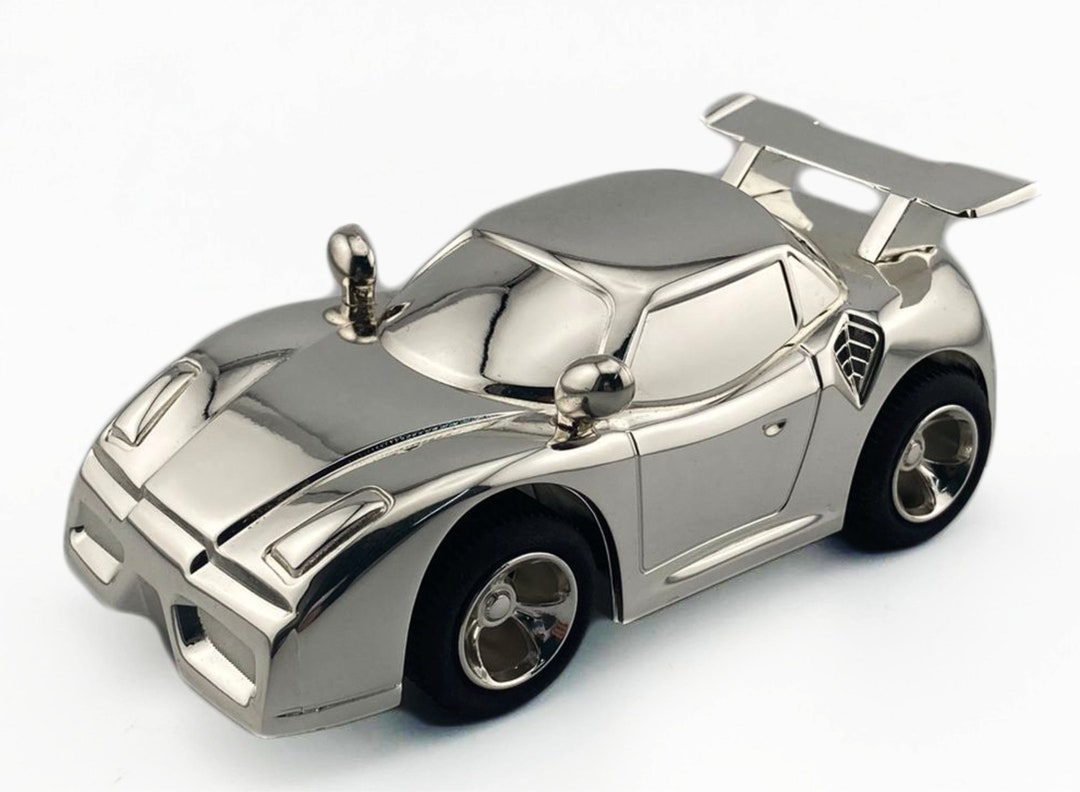 Personalised Engraved Silver-plated Racing Car Bank Money Box ...