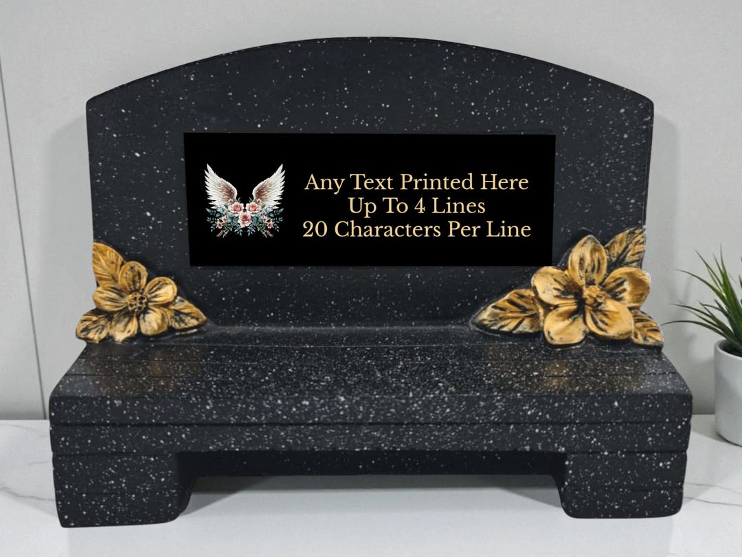 Personalised Printed Angel Wings Design Black or White Memorial Bench ...