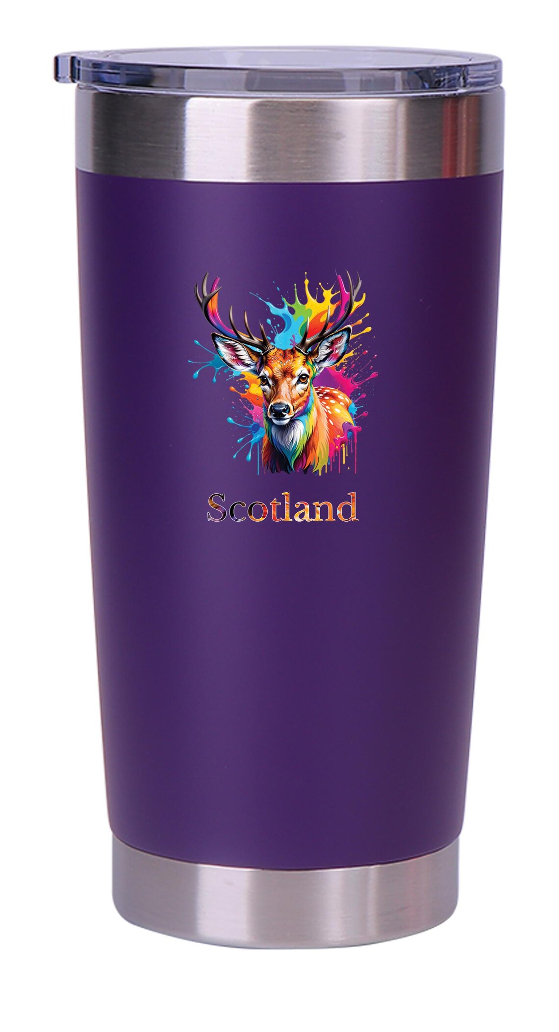 Colourful Stag & Scotland Text Double Wall Insulated Cup 500ml 17.5oz ...