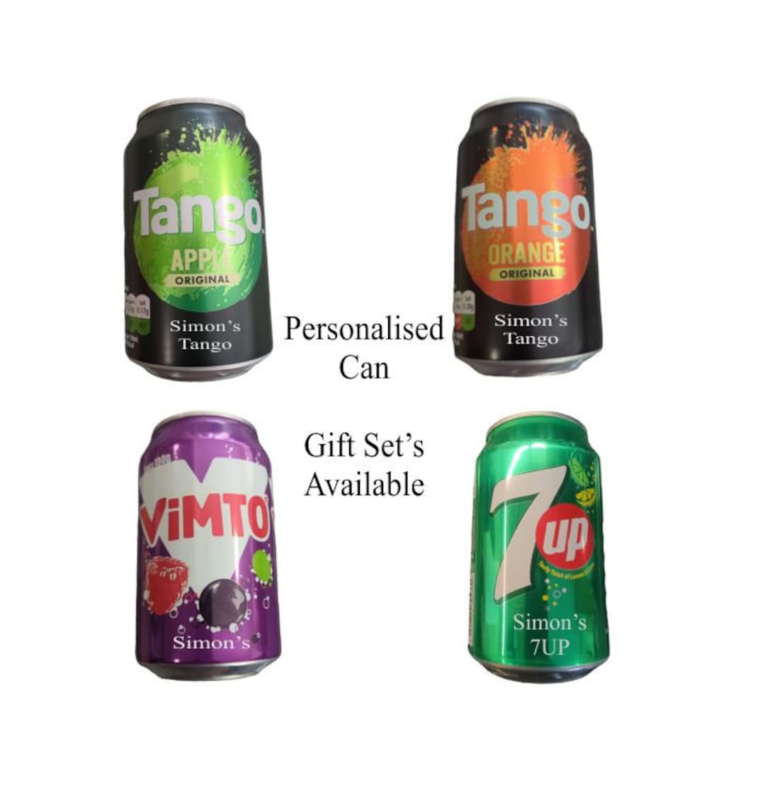 Personalised Engraved Tango 7up Vimto Can's & 10oz Mixer Glass in Silk ...