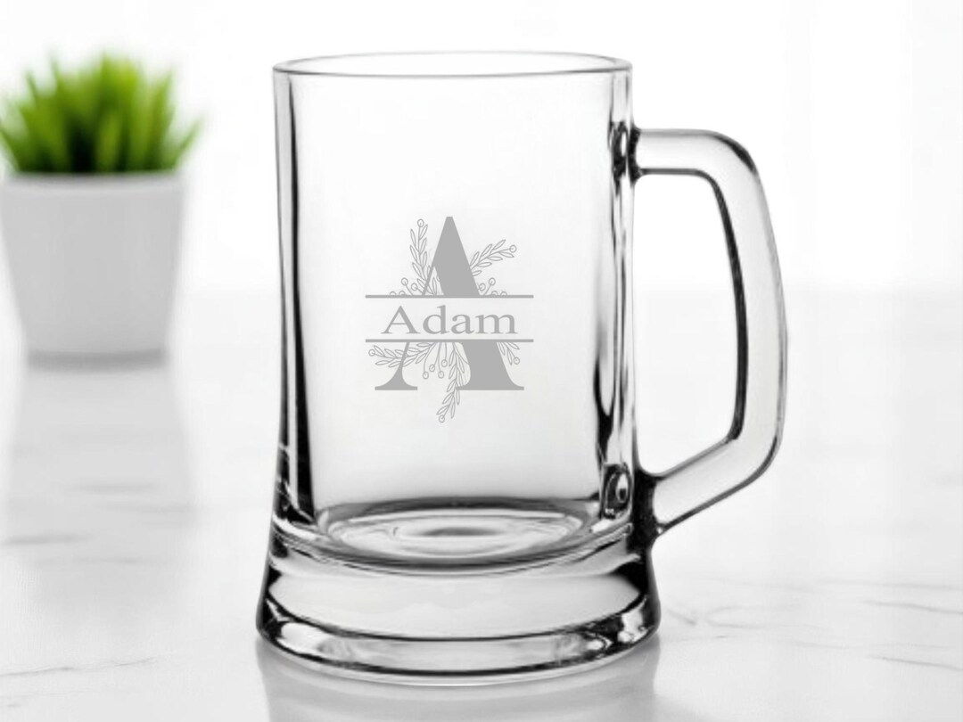 Personalised Engraved Initial Design Glass Tankard 16.75oz (50cl) Beer ...