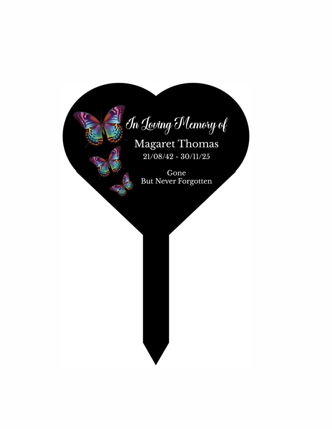 Personalised Butterfly Heart Stake Spike Marker Tree Marker Garden Sign ...