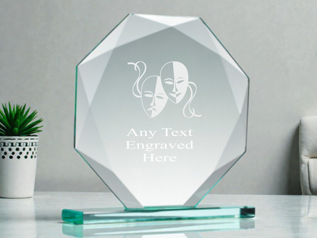 Personalised Engraved Glass Octagon Award Trophy Drama Theatre Design ...