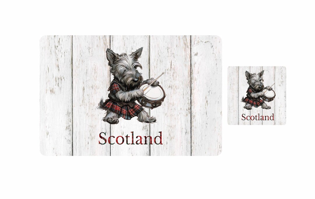 Scottie Dog in Tartan Kilt Placemat & Coaster Scotland Scottish Gift ...