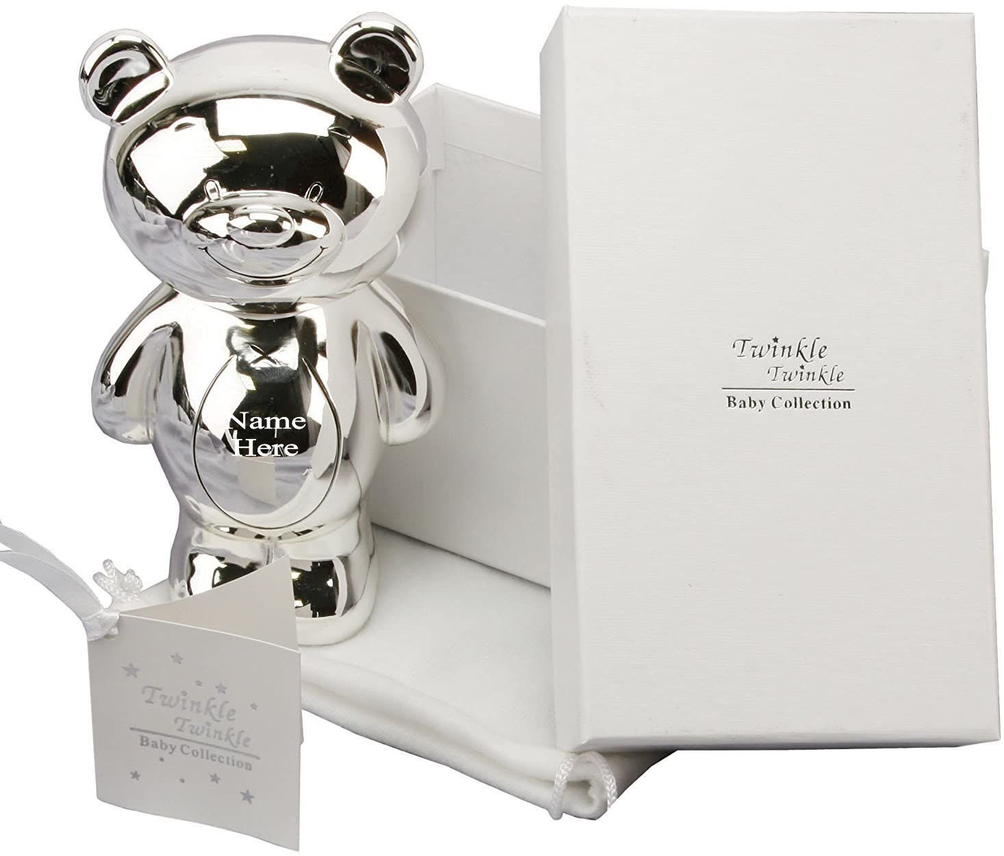 Personalised Engraved Silver-plated Teddy Bear Bank Money Box - Etsy UK