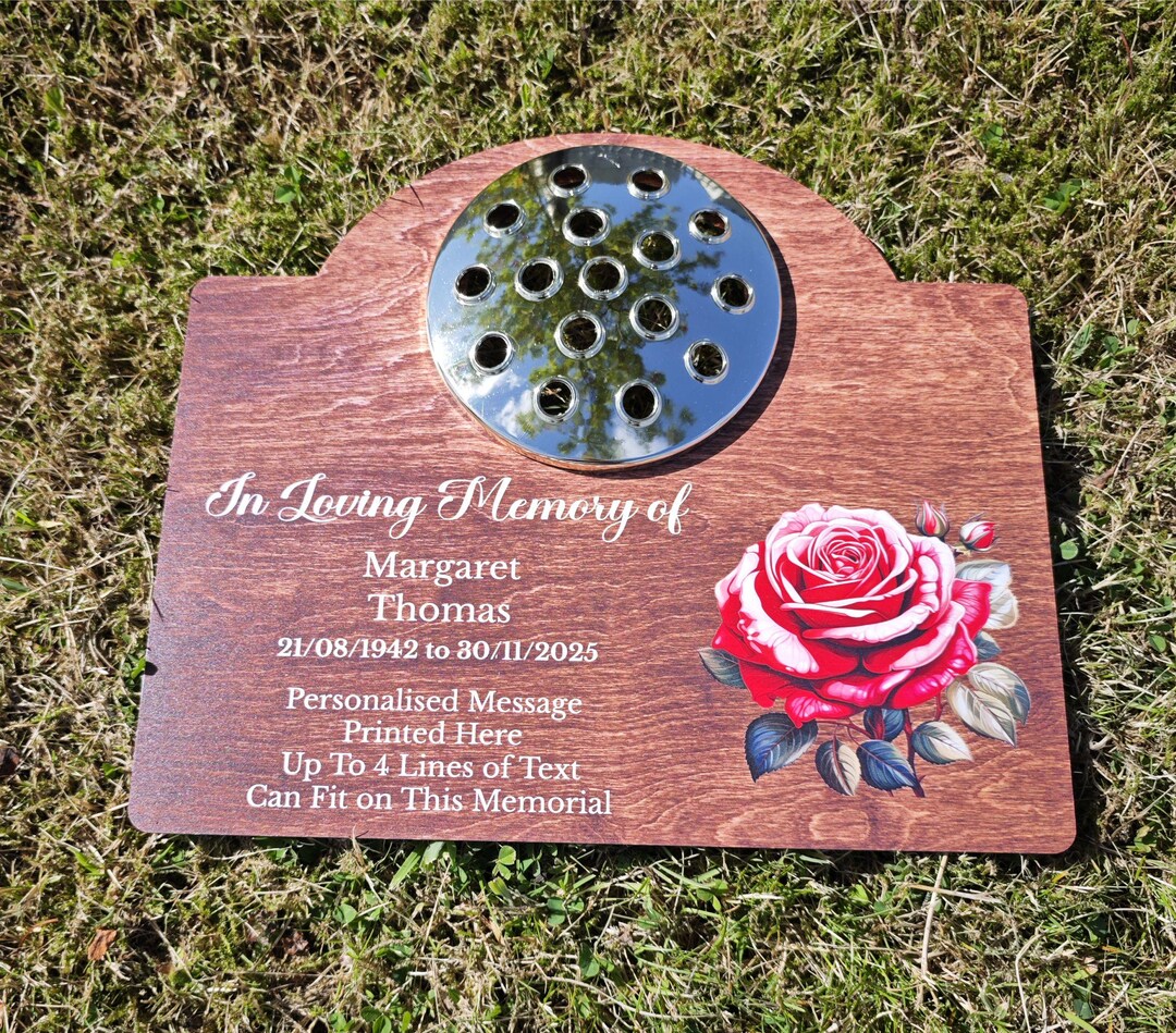 Personalised Rose Design Metal Grave Stone Marker Headstone Memorial ...