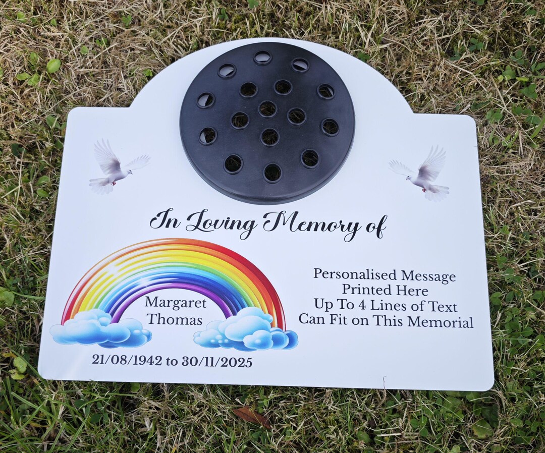 Personalised Rainbow Design Metal Grave Stone Marker Headstone Memorial ...