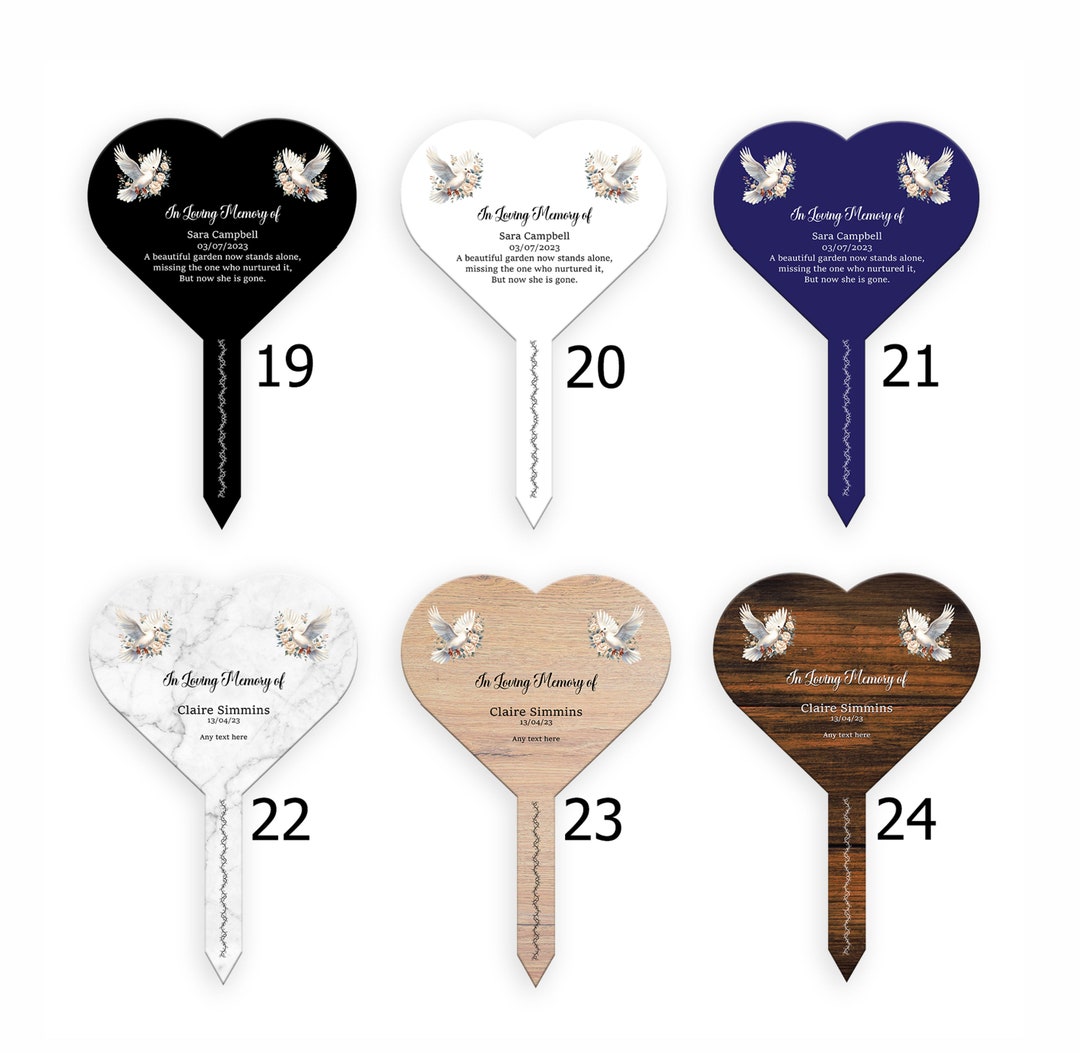 Personalised Heart in Loving Memory Floral/doves Memorial Stake Spike ...