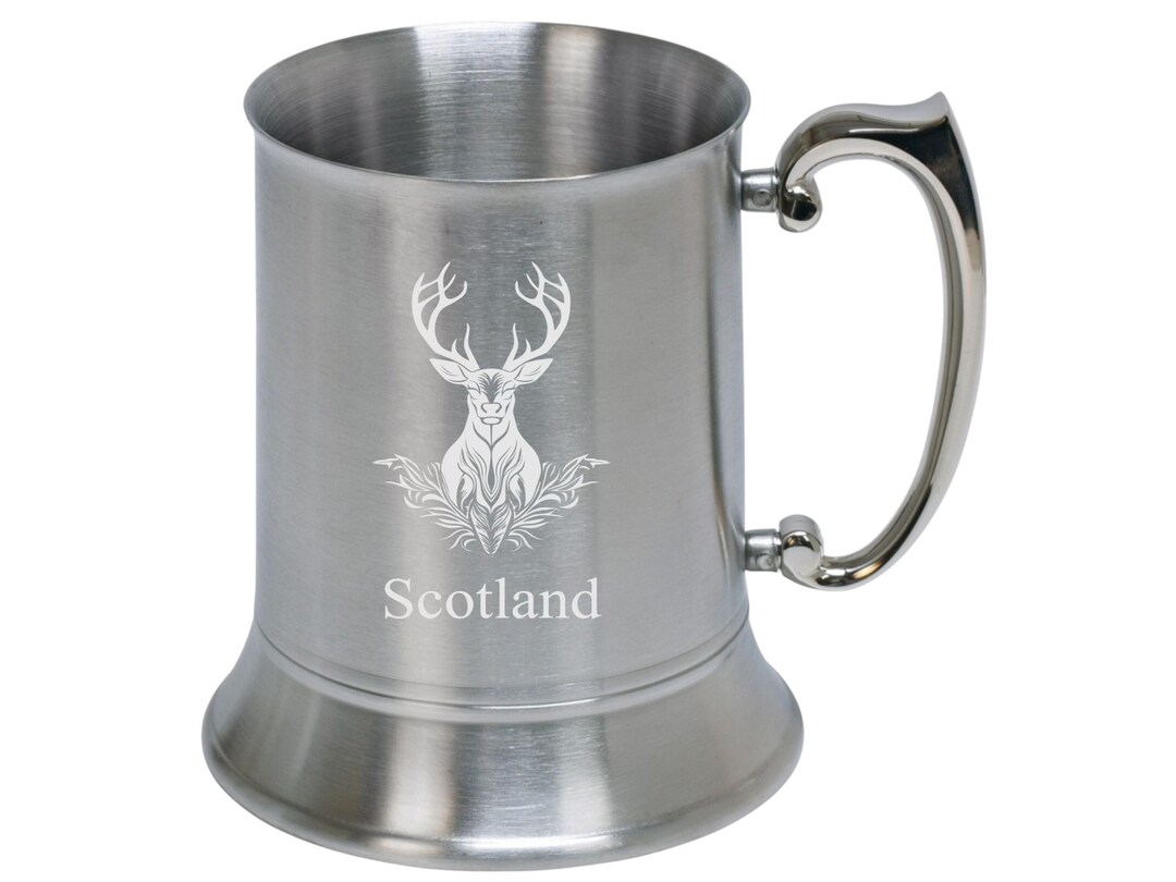 Engraved Stag Design Stainless Steel US 1 Pint Tankard (500ml) Scotland ...