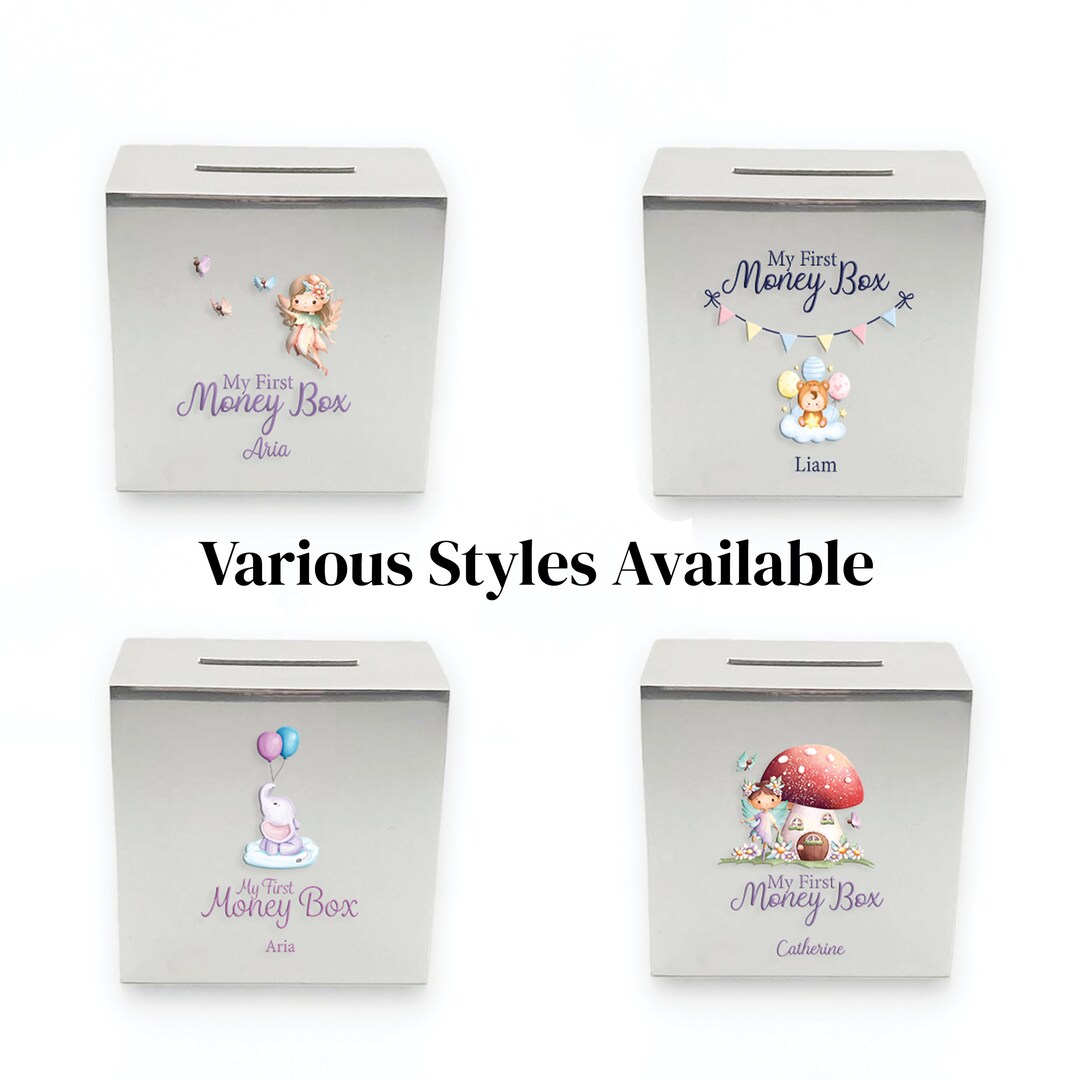 Personalised My First Money Box Silver-plated Square Baby Gift Boy Girl ...