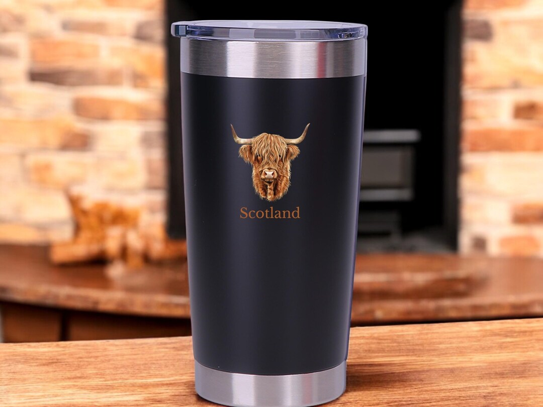 Highland Cow & Scotland Text Double Wall Insulated Thermos Cup 500ml 17 ...