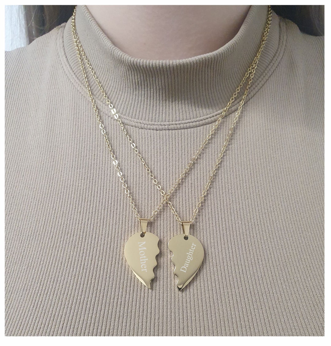 Personalised Engraved Bar Split Heart Necklace Various Style and ...