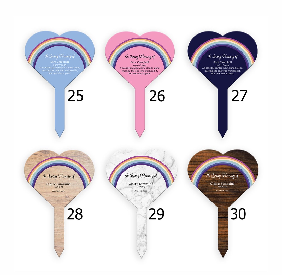 Personalised Heart in Loving Memory Rainbow Memorial Stake Spike Marker ...