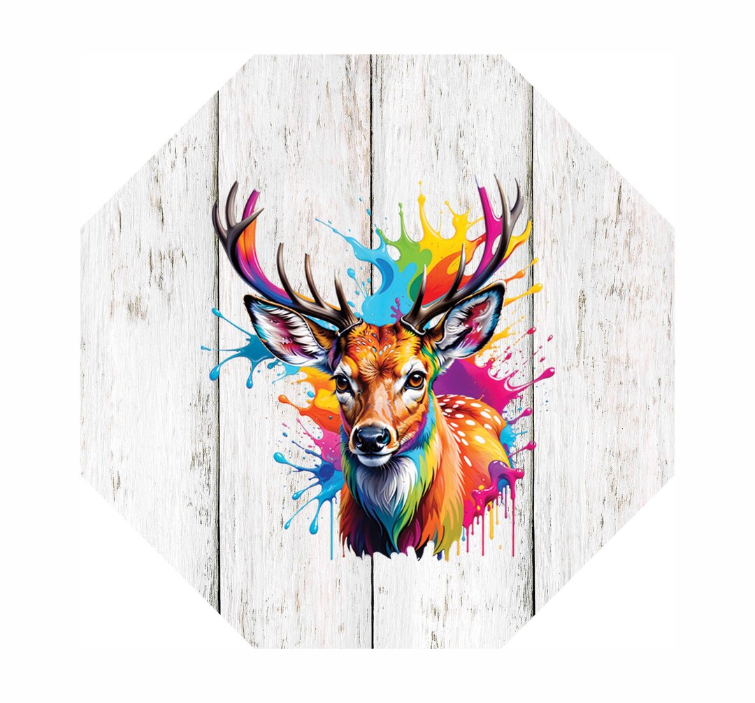 Colourful Stag / Deer MDF Octagon Wall Art Various Sizes Available ...
