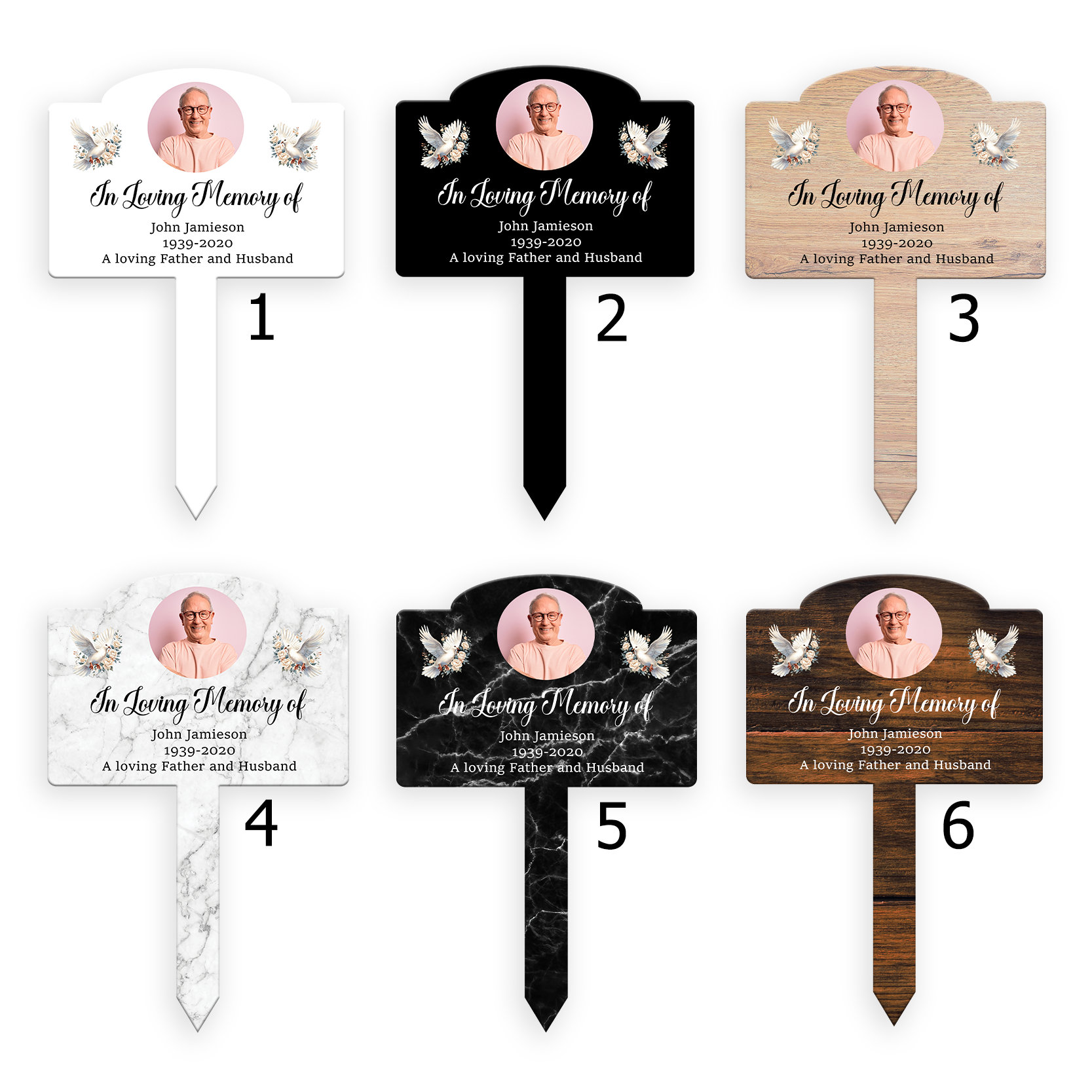 Personalised Picture in Loving Memory Floral/dove Memorial Spike Stake ...