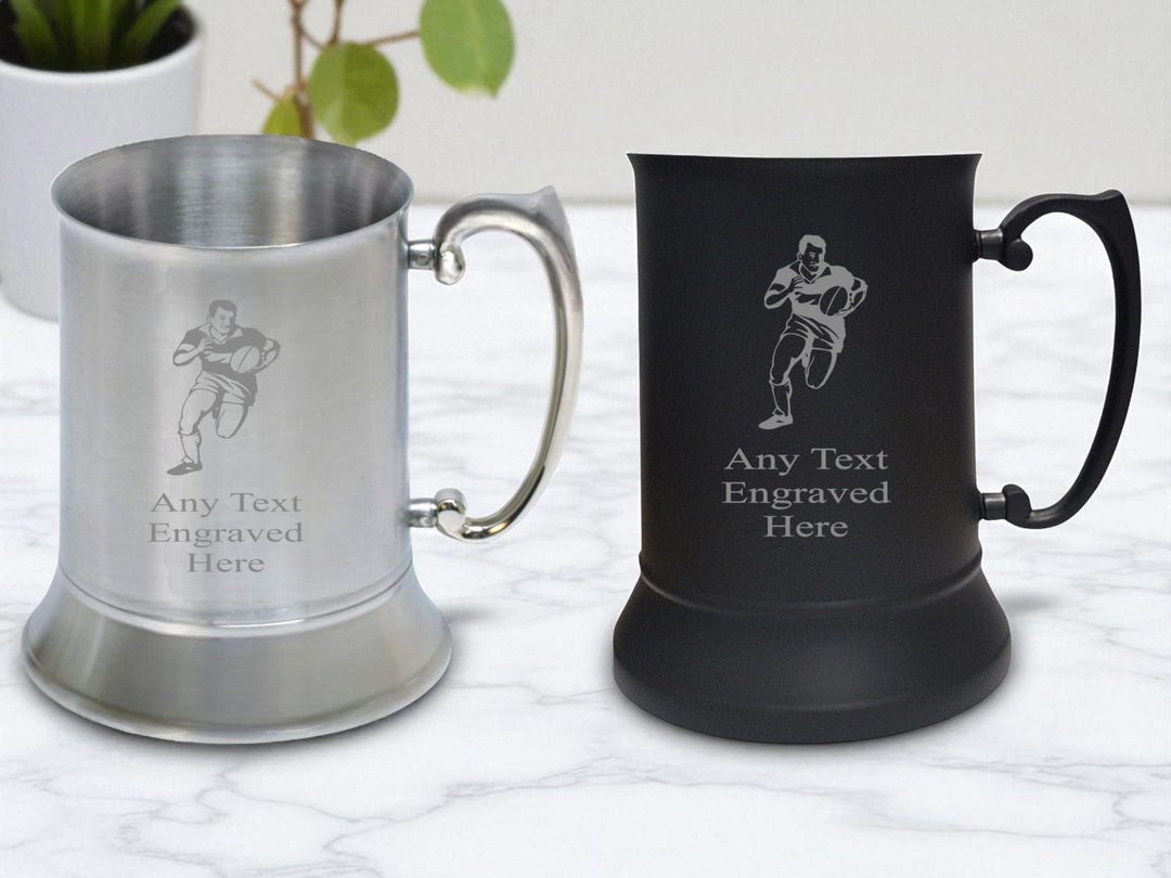 Personalised Engraved Rugby Design Stainless Steel US 1 Pint Tankard ...