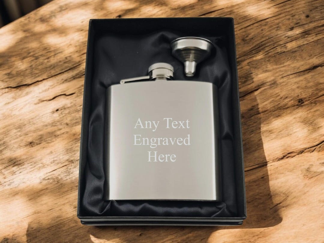 Personalised 6oz Silver Hip Flask in A Silk Lined Gift Box With Funnel ...