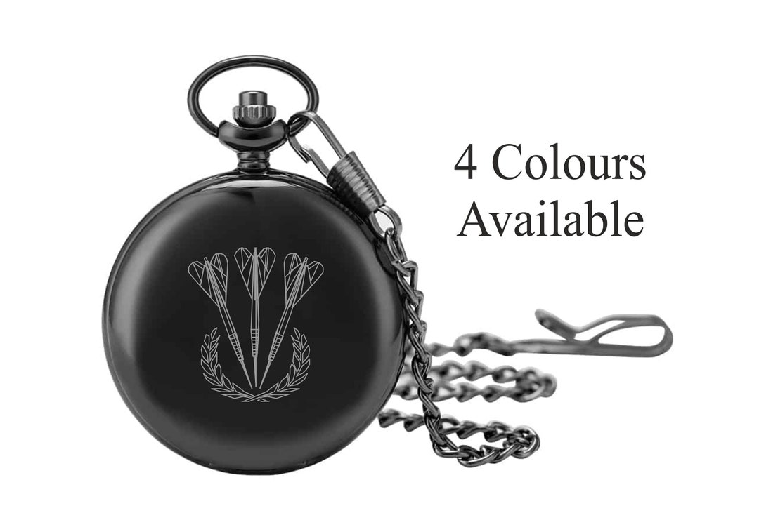 Personalised Engraved Darts Design Pocket Watch With Arabic Dial ...