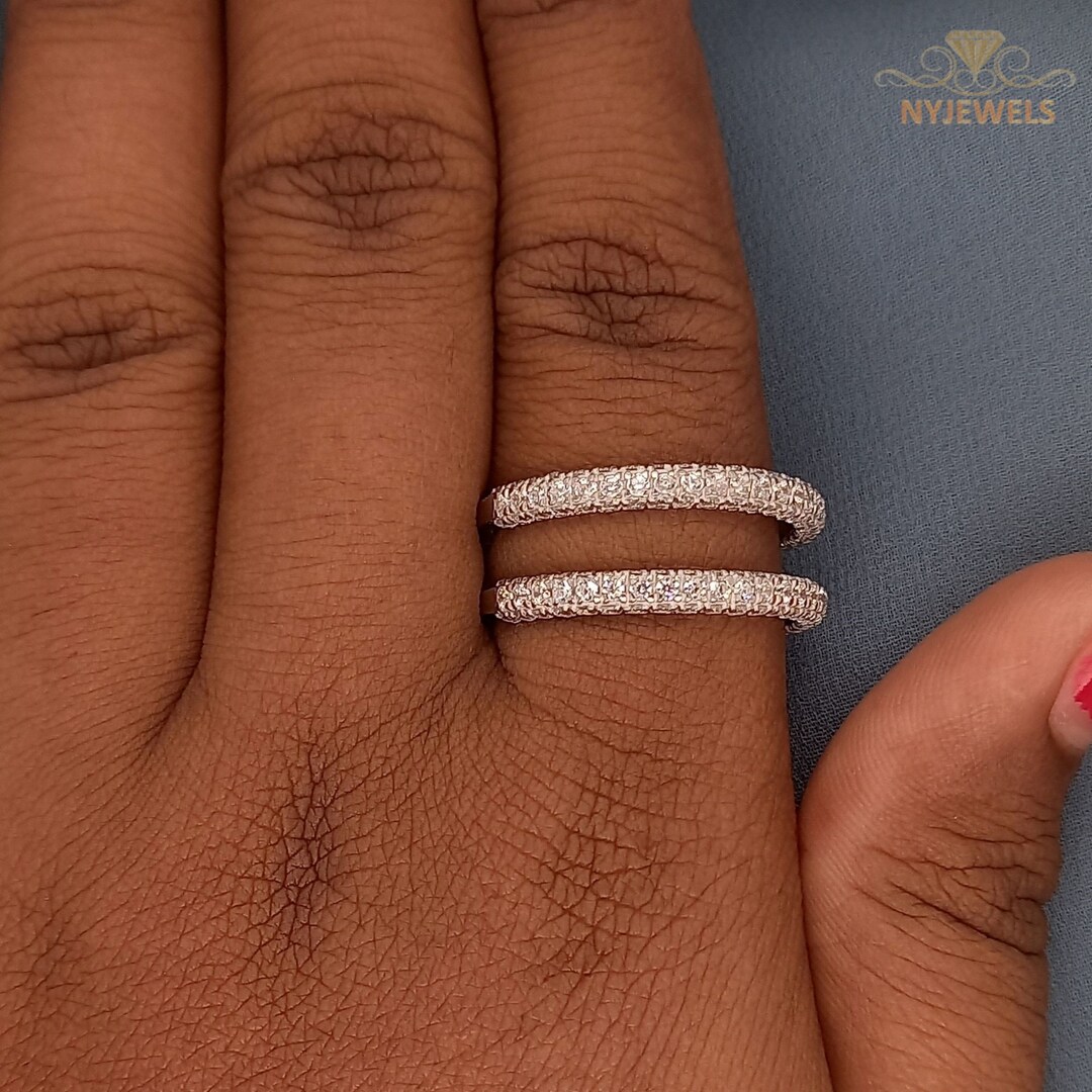 Round Cut 1.5 CT Simulated Diamond Enhancer Ring Guard, Solid 14K White ...