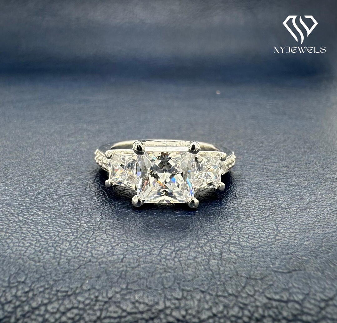 Princess Cut Ring, Three Stone Ring, Trilogy Ring, 14K Gold Ring ...
