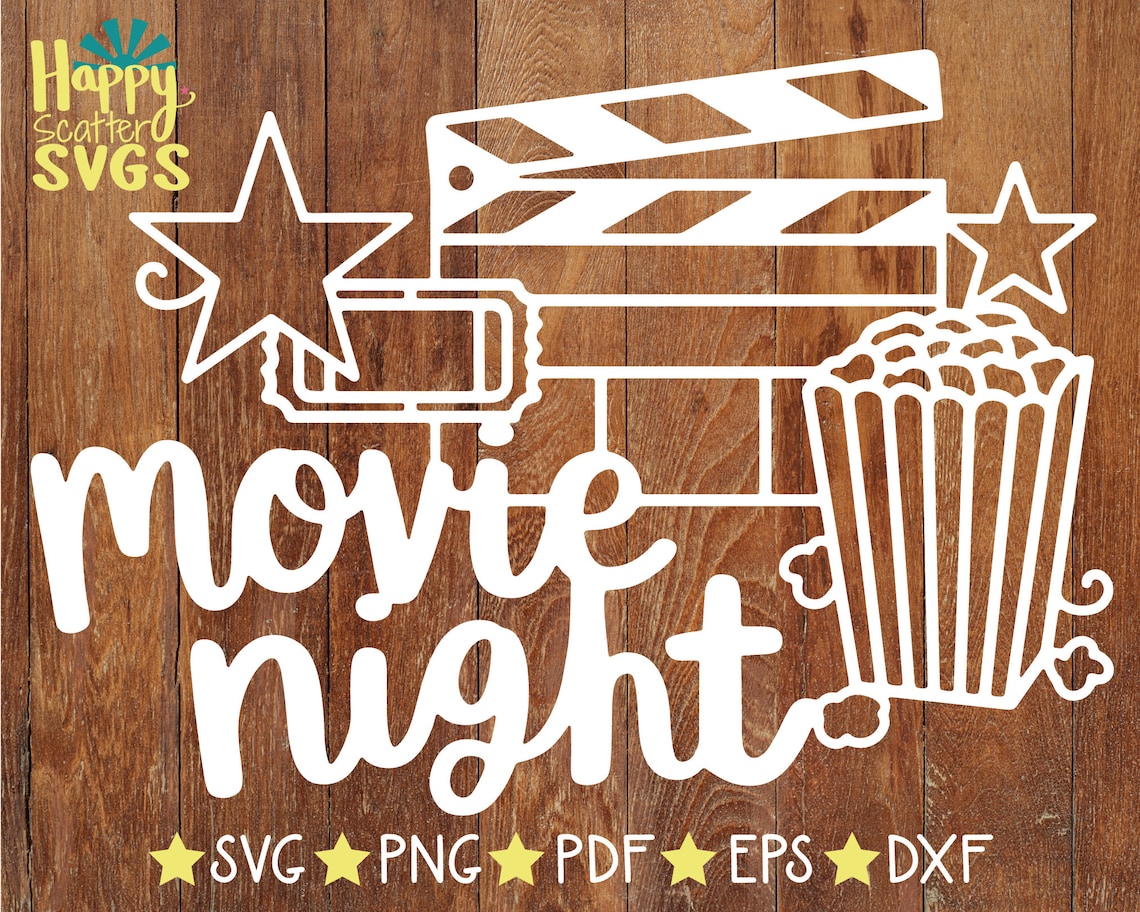 Movie Night SVG, Film Svg, Cinema SVG, Scrapbook Title Cut File, Movie ...