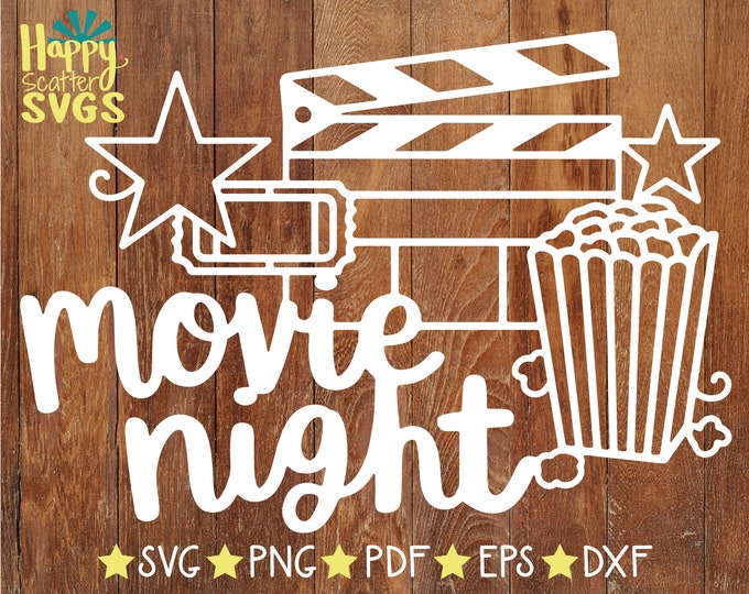 Movie Night SVG, Film Svg, Cinema SVG, Scrapbook Title Cut File, Movie ...