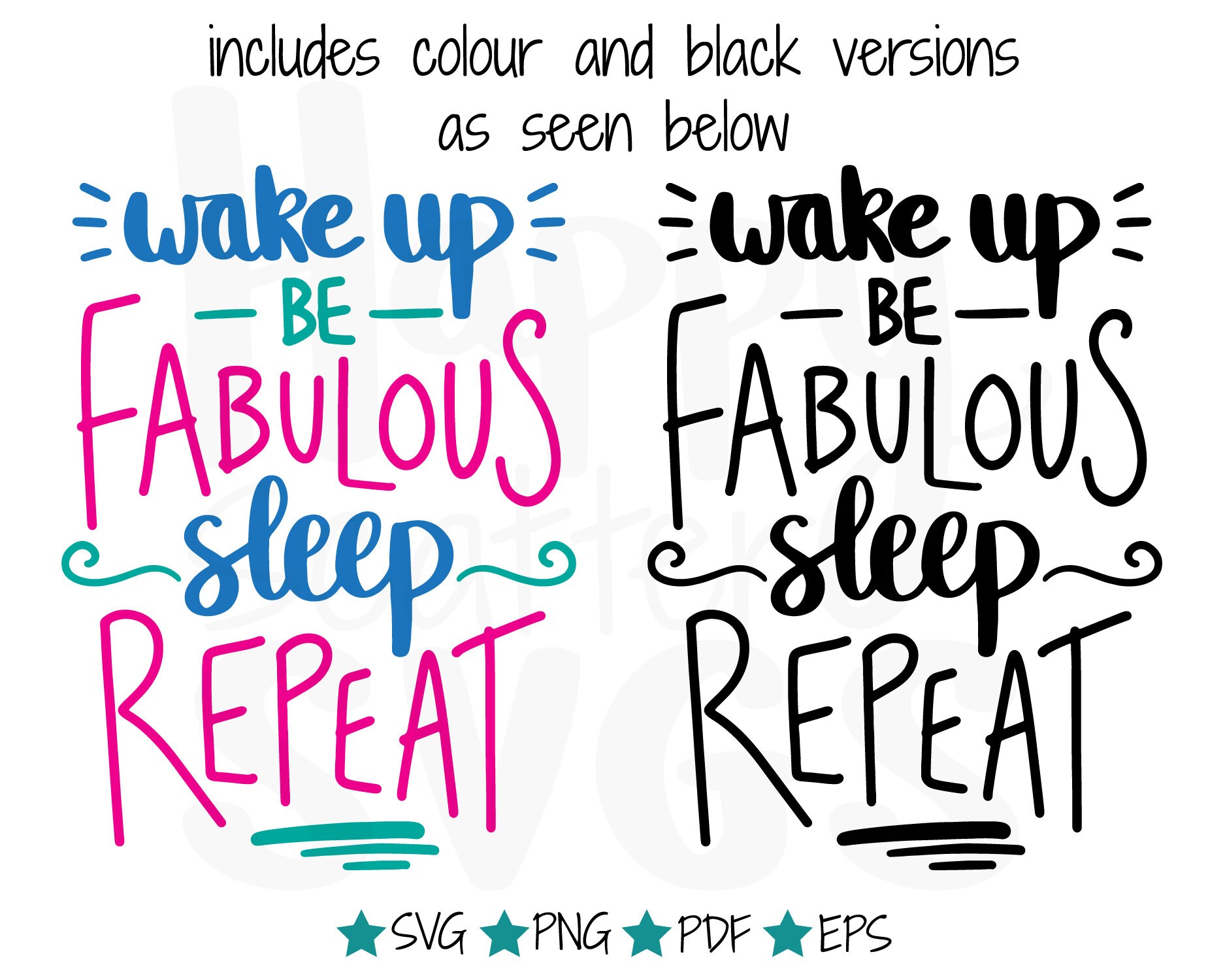 Wake up SVG Digital Product Colour and Black Sleep Repeat | Etsy