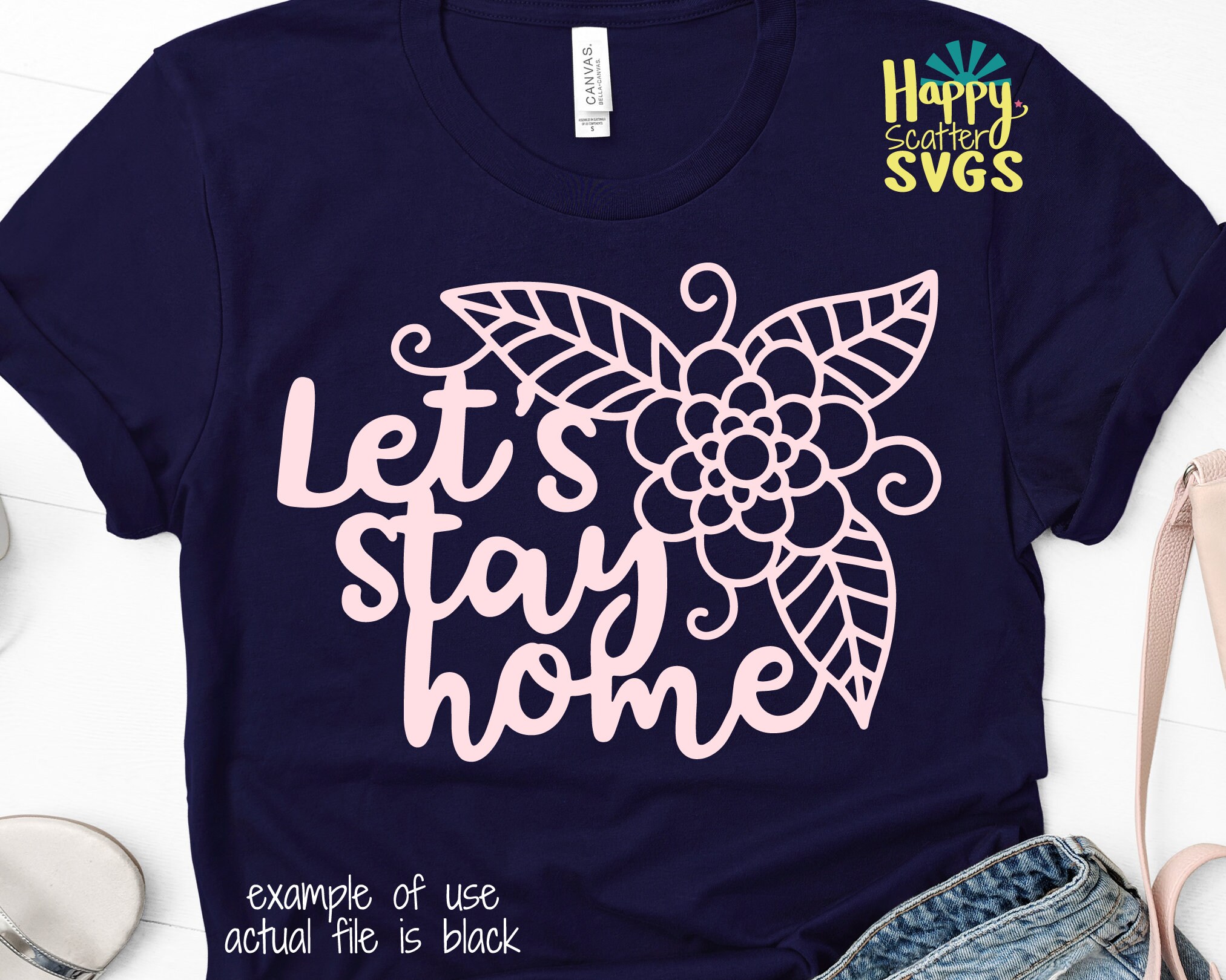 Let's Stay Home SVG, Staycation Svg, Floral SVG, Scrapbook Title Cut ...