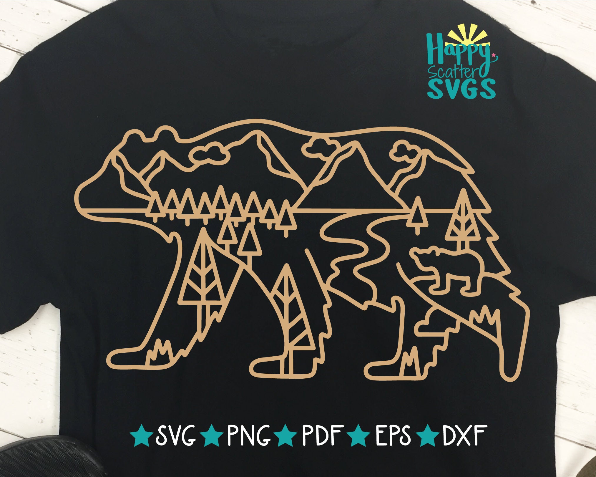 Bear Filled With Scenery SVG File, 3 Styles Included, Bear and ...