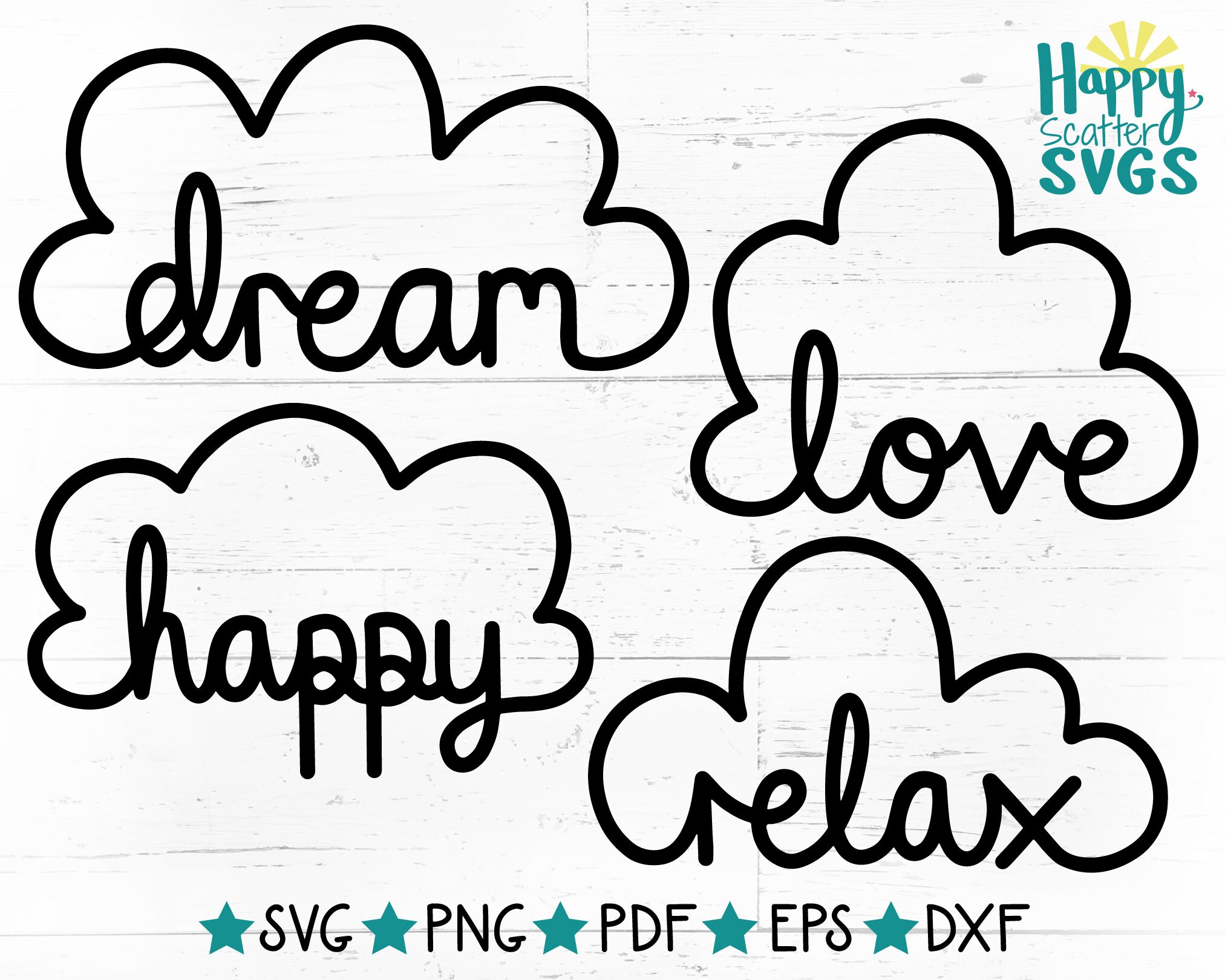 Cloud Words Svgs, 4 Shapes Included, Clouds With Words, Scrapbooking ...