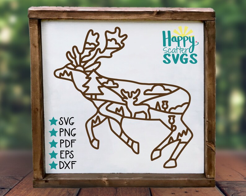 Stag Filled With Scenery SVG File, 3 Styles Included, Highland Stag SVG ...
