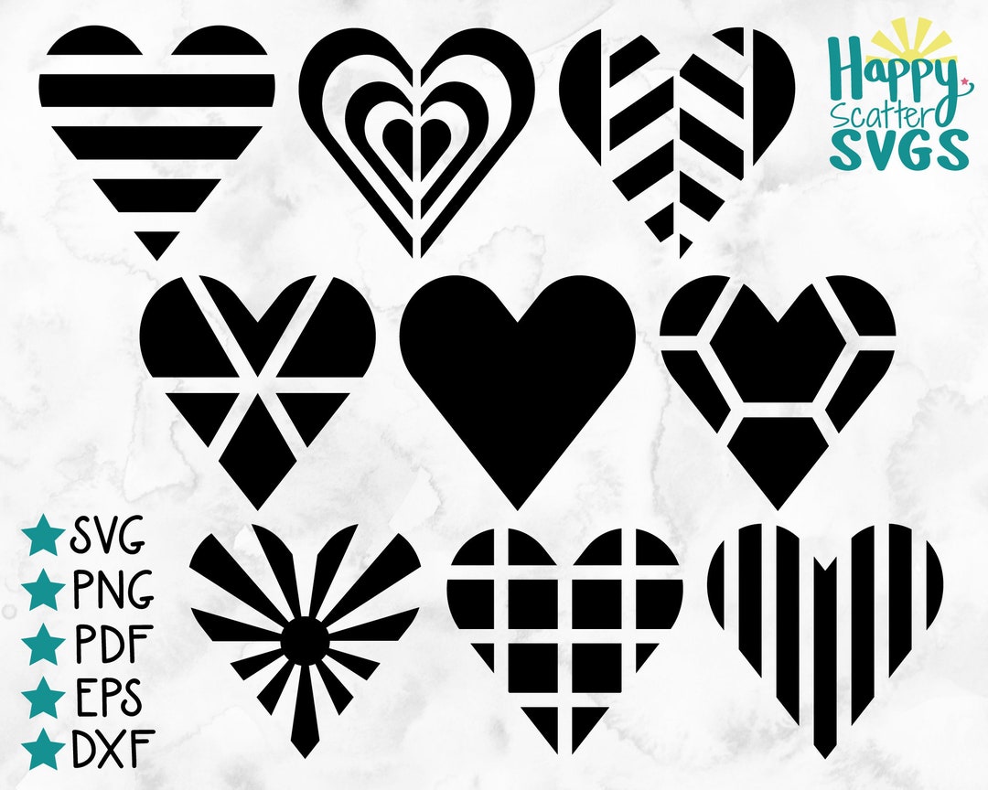 Geometric Hearts Svgs, 9 Shapes Included, Valentine's Cut File ...