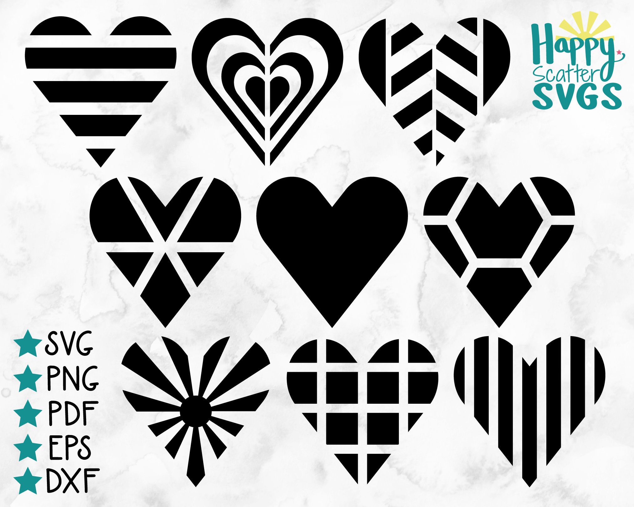 Geometric Hearts Svgs, 9 Shapes Included, Valentine's Cut File ...